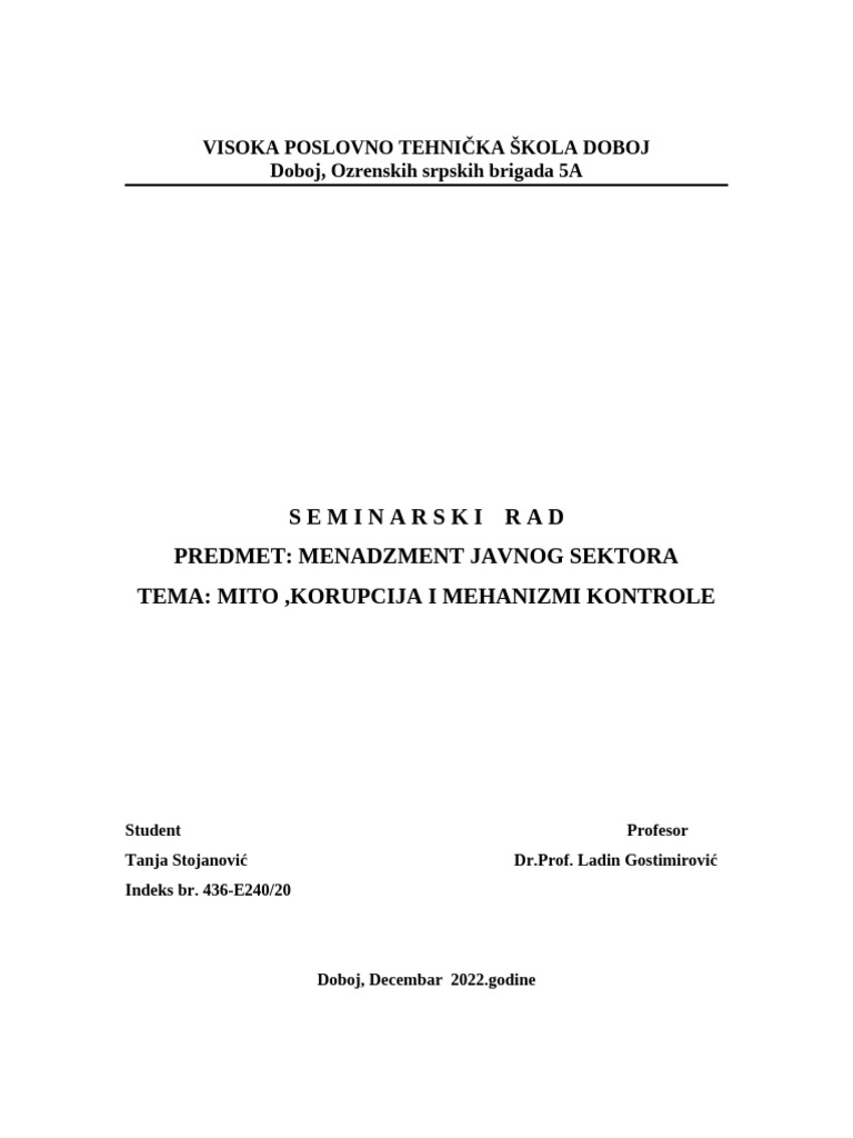 Menadzment Javnog Sektora Tanja Stojanović | PDF