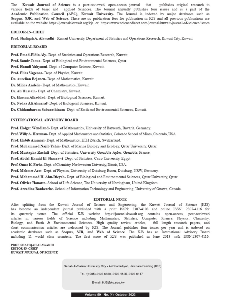 Kuwait Journal of Science Publication Fees | PDF | Science | Inquiry