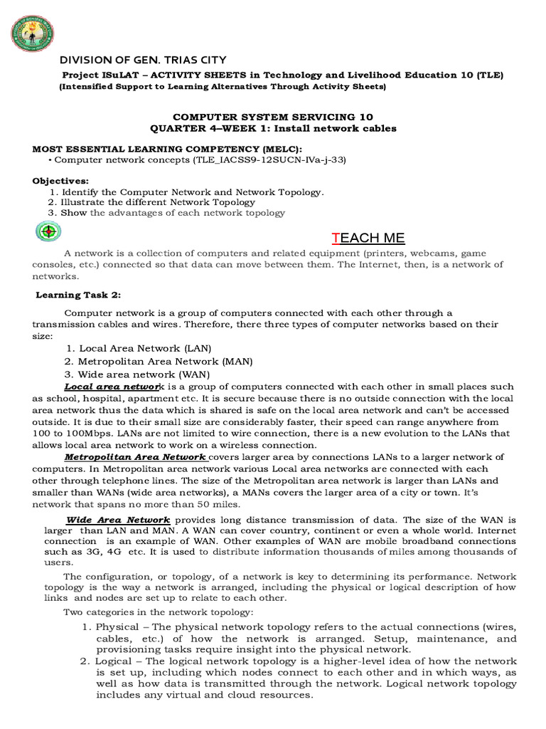 TLE AS CSS 10 Q4 Lesson1 LECTURE | PDF | Network Topology | Computer Network