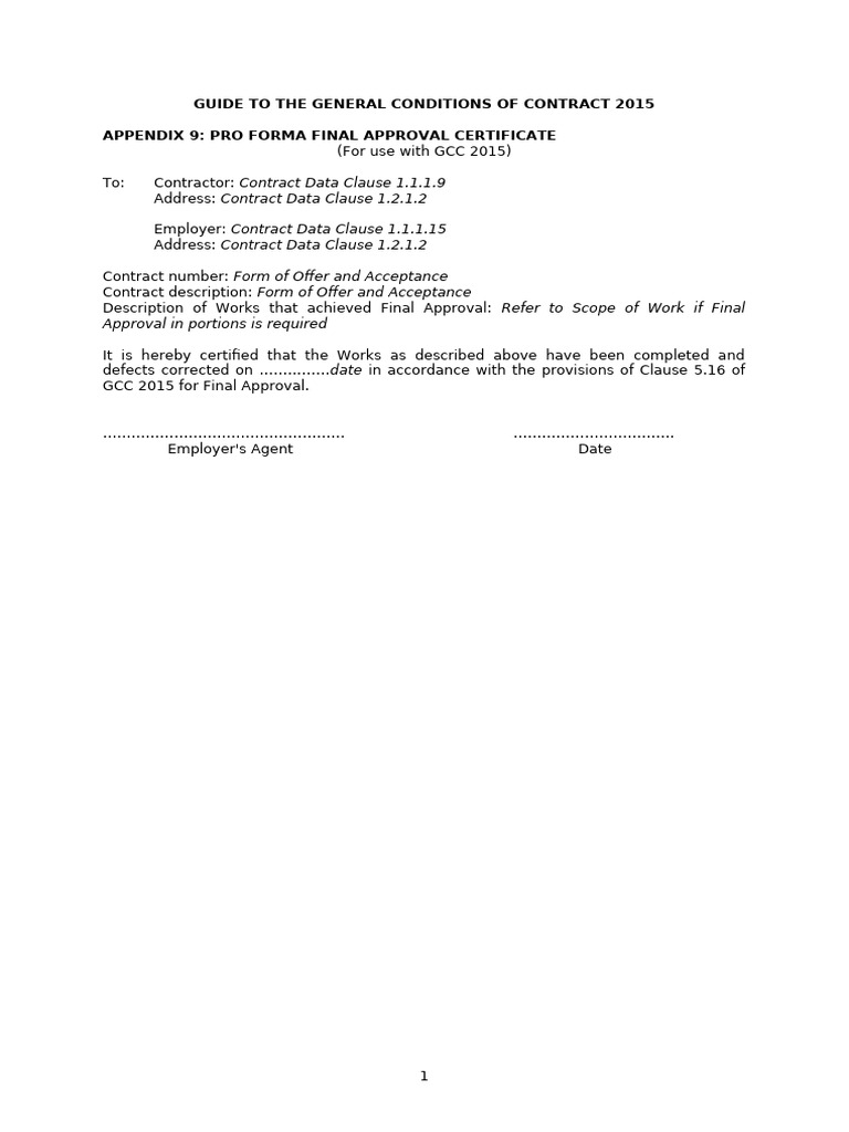 Pro Forma Final Approval Certificate | PDF