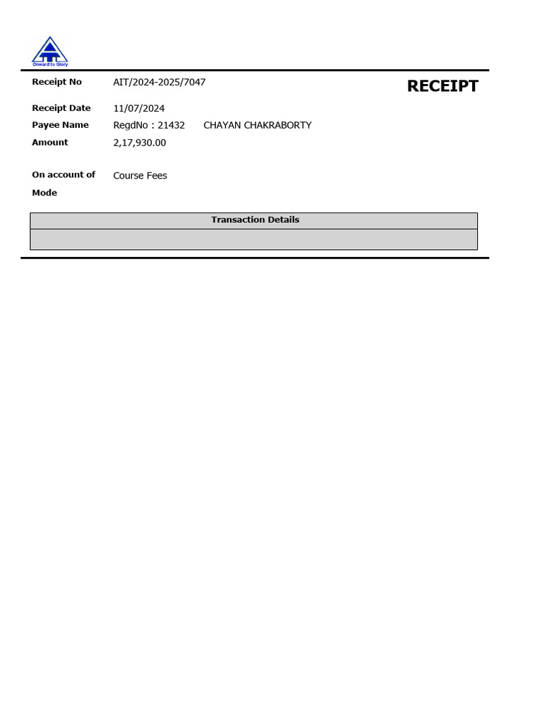 Army Institute of Technology Course Fee Receipt | PDF
