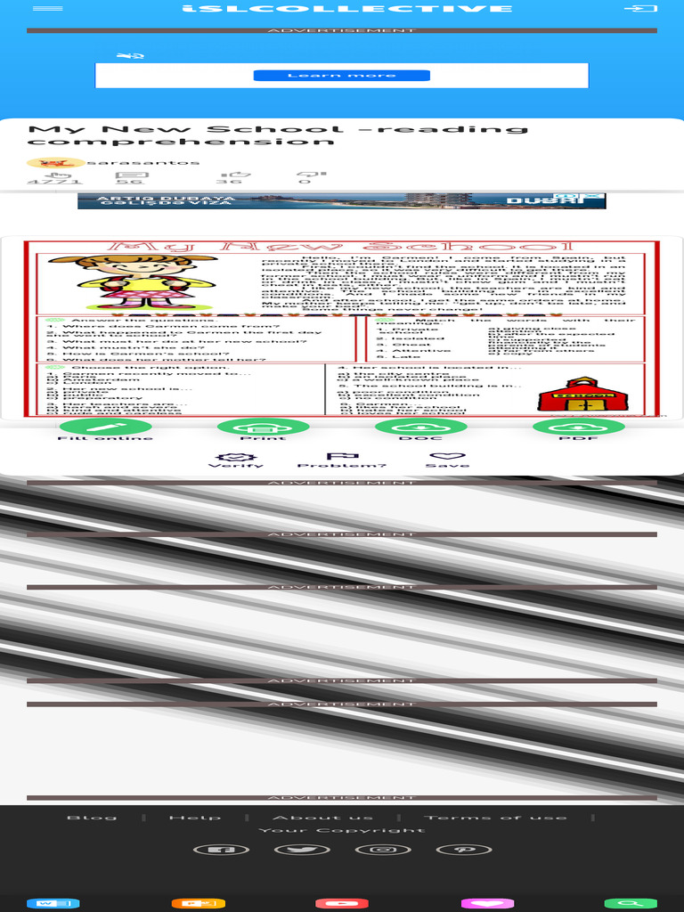 My New School - Reading Comprehension English ESL Worksheets PDF & | PDF