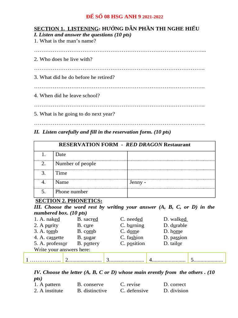 08. ĐỀ SỐ 08 HSG ANH 9 | PDF | Sea | Oceans