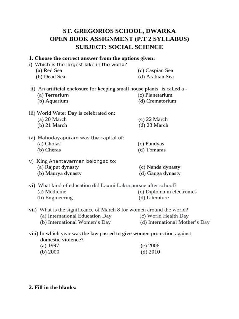 OPEN BOOK ASSIGNMENT S.SC VII P.T 2 202425 | PDF