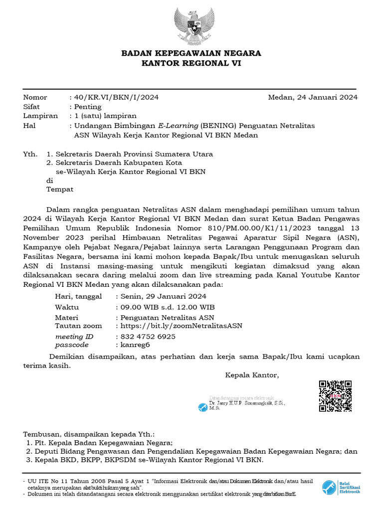 40 (DS) Undangan BENING Penguatan Netralitas ASN | PDF