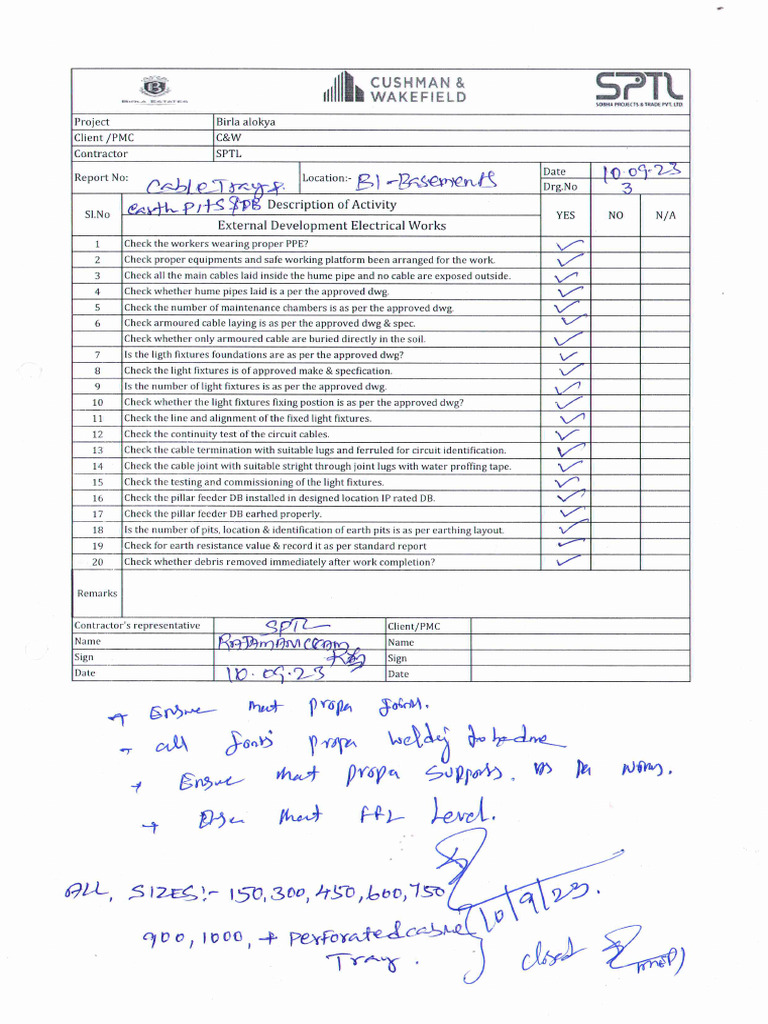 b1- Basement Earthpit Checklist | PDF