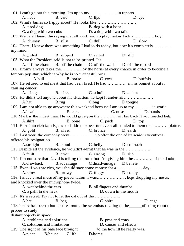 English Idioms and Expressions Quiz | PDF