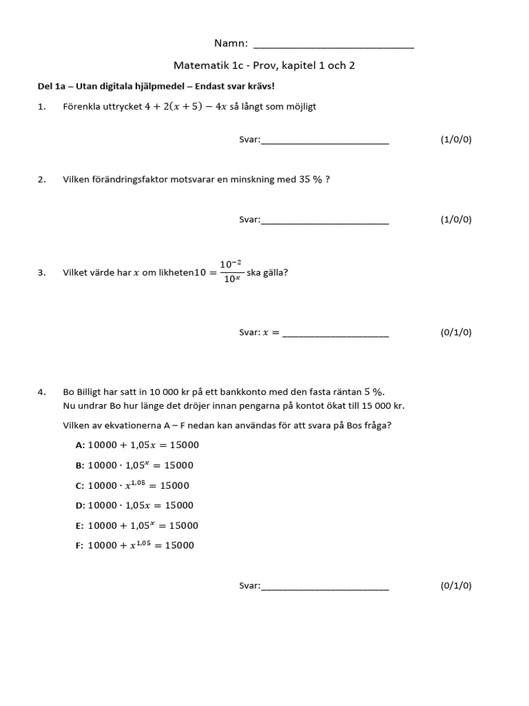 Ma1c Slapptprovkap12 | PDF