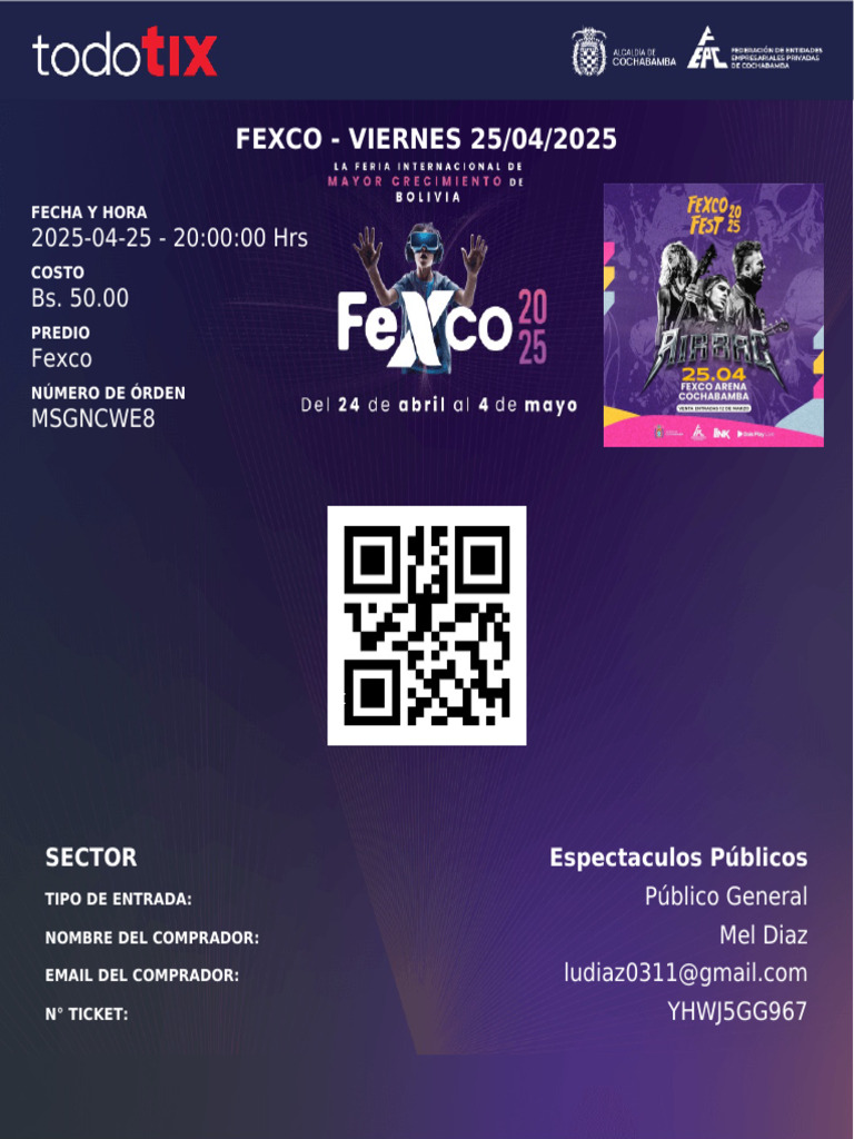FEXCO - VIERNES 25/04/2025: 2025-04-25 - 20:00:00 Hrs Bs. 50.00 Fexco ...