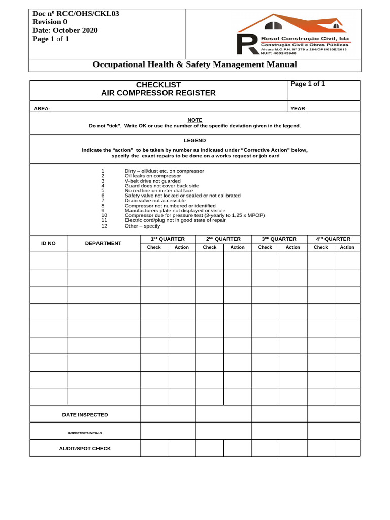 9.3 Air Compressor Checklist | PDF