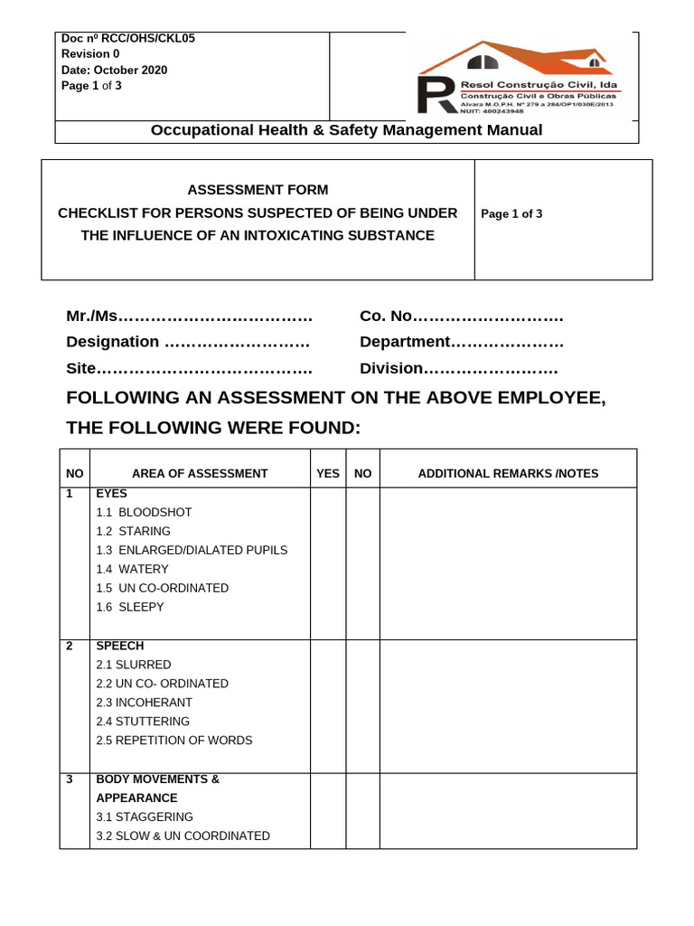 9.5 Alcohol Assessment Form | PDF | Medical Specialties