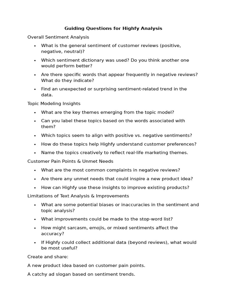 Guiding Questions For Highfy Analysis | PDF