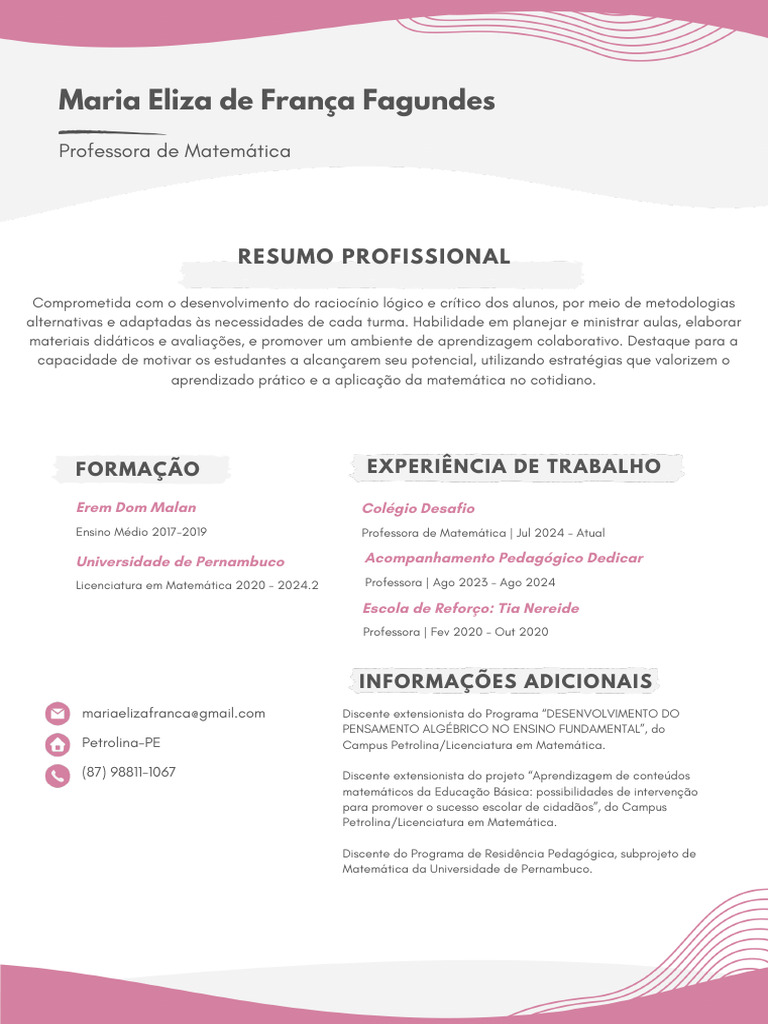 Currículo - Maria Eliza | PDF