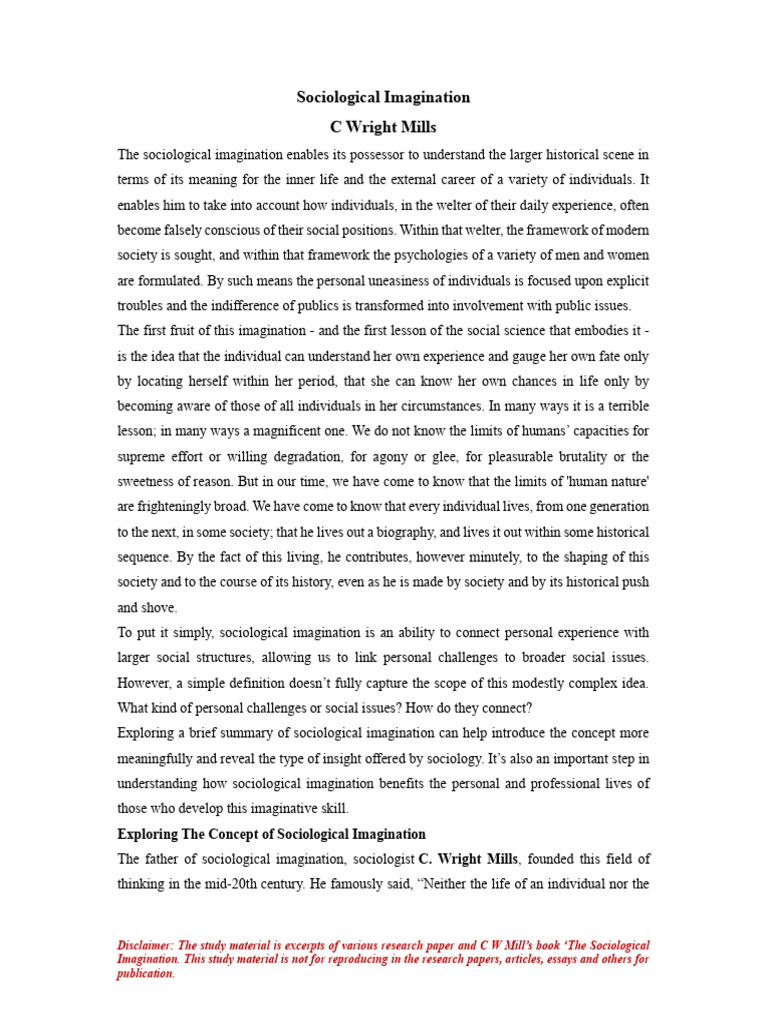 Understanding Sociological Imagination | PDF | Sociology | Social Structure