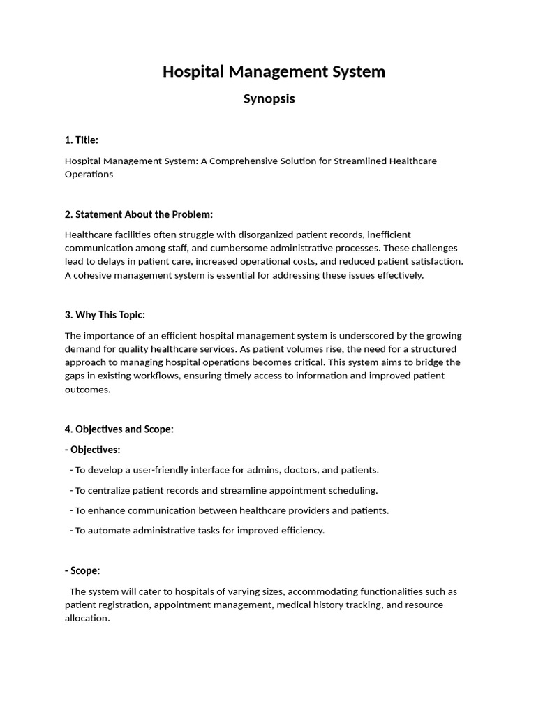 Hospital Management System Documentation | PDF | Health Care | Hospital