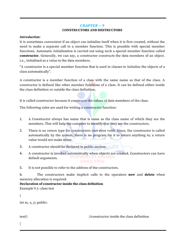 Constructors And Destructors Pdf Constructor Object Oriented