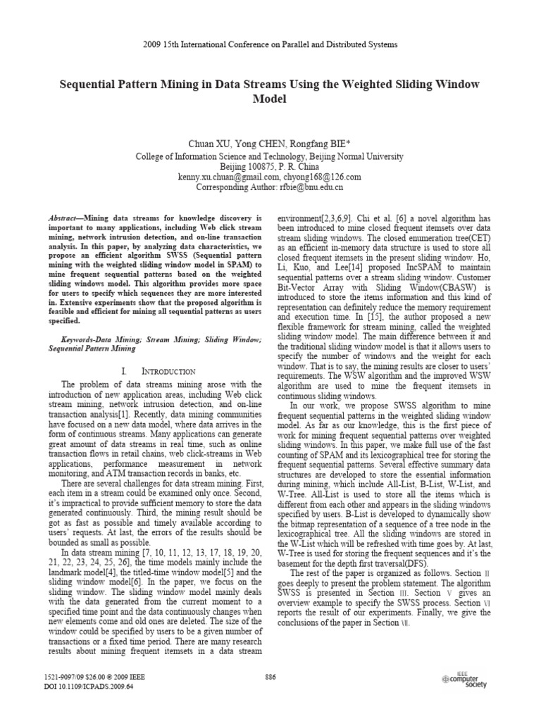 Sequential Pattern Mining in Data Streams Using The Weighted Sliding Window | PDF | Algorithms ...