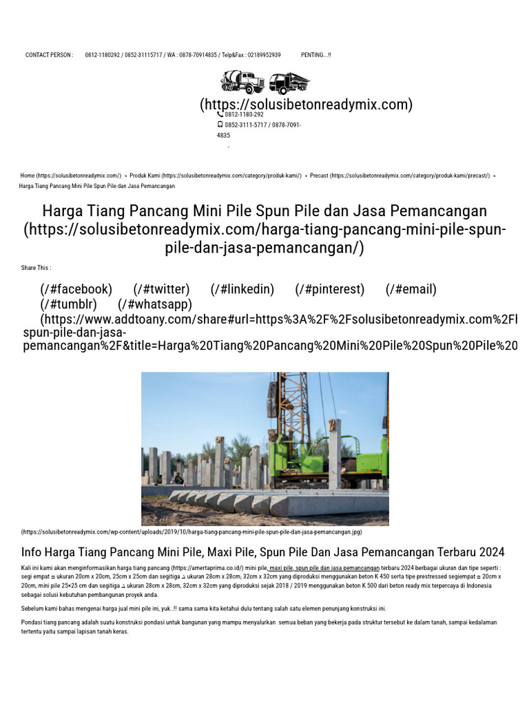 Harga Tiang Pancang Mini Pile Spun Pile Dan Jasa Pemancangan | PDF