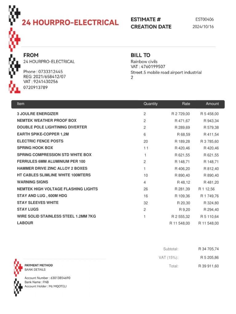 Electric Fence Quotation | PDF