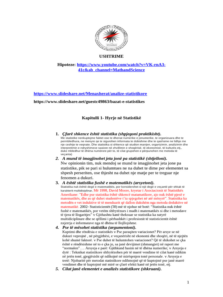 Kapitulli 1 Hyrje Në Statistikë | PDF