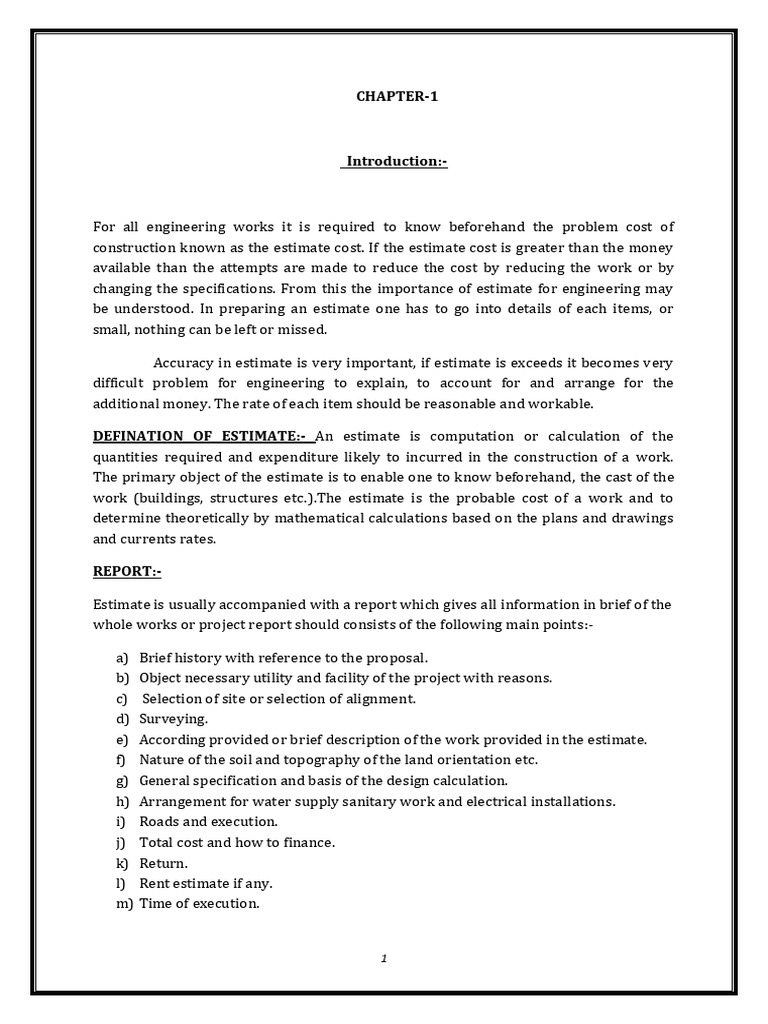 Detailed Estimate of A Single Storeyed R C C Building Final Year Project | PDF | Specification ...