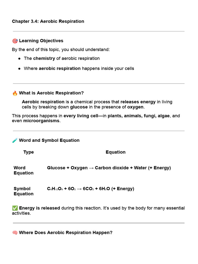 Notes - Aerobic - Anaerobic Respiration | PDF | Cellular Respiration ...