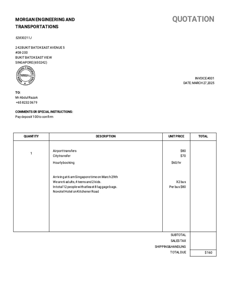 Transport Quotation | PDF