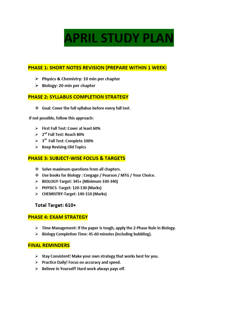 April Study Plan | PDF