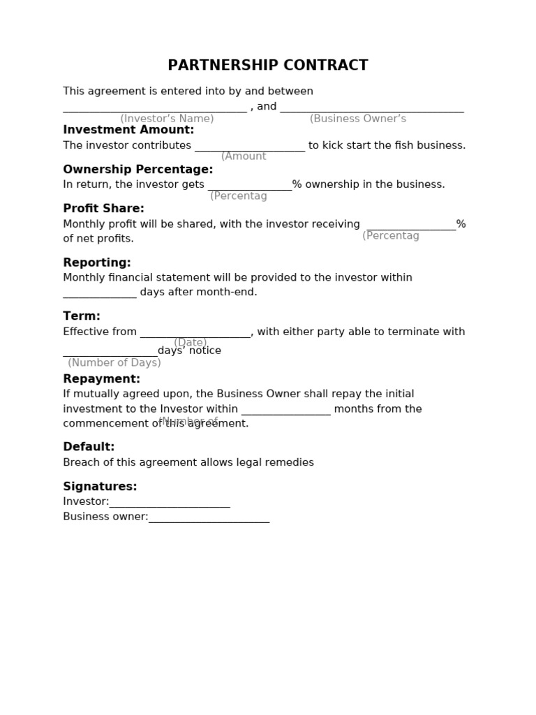 Fishing Business Partnership Agreement | PDF