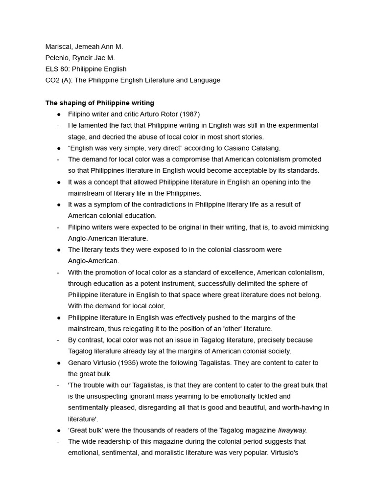Philippine English Language and Literature | PDF | English Language ...
