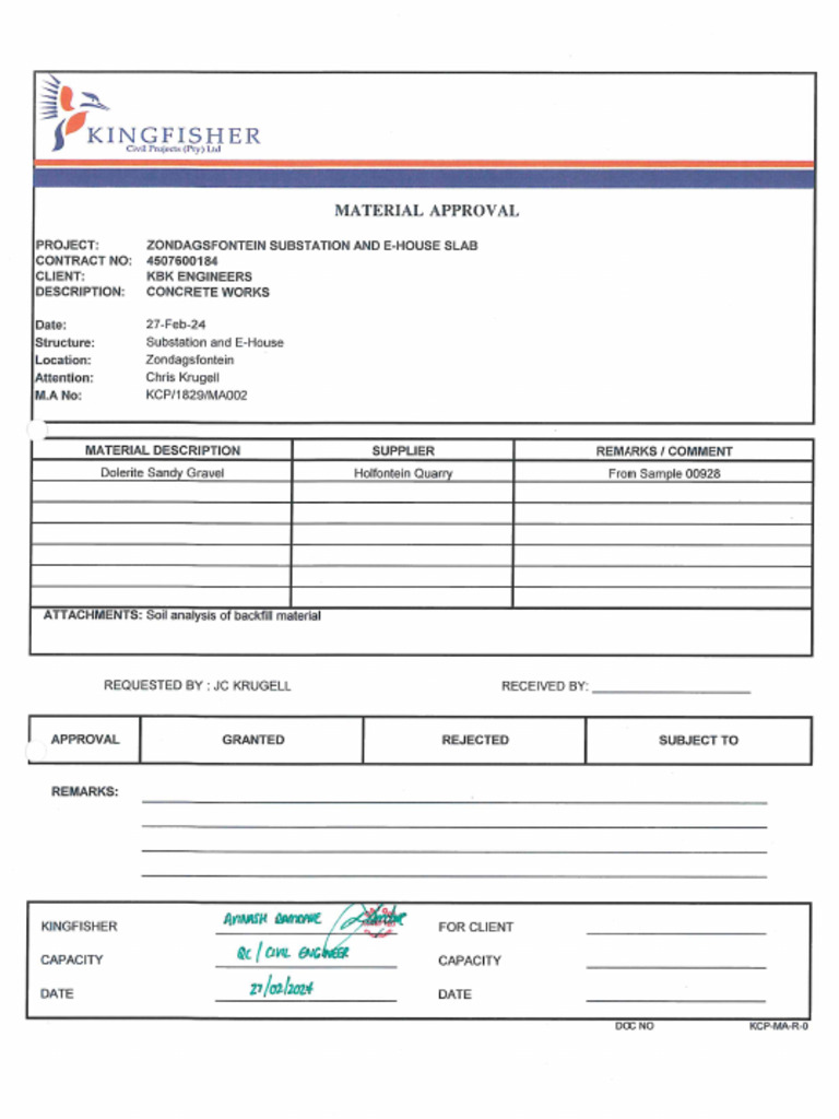 Backfill Material Approval Example | PDF