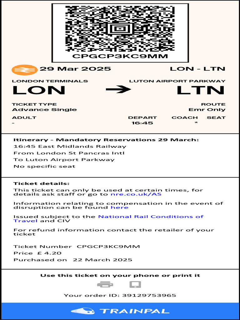 London to Luton Advance Single Ticket | PDF