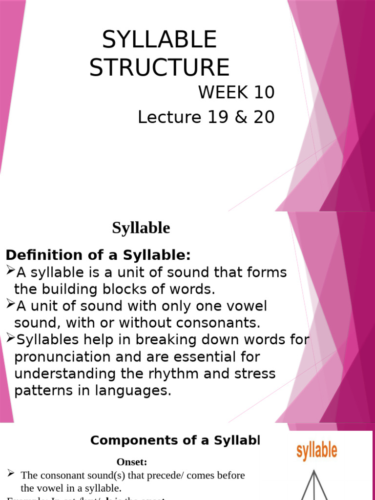 Lecture 19&20 SYlable Structure w10 | PDF | Syllable | Human Voice