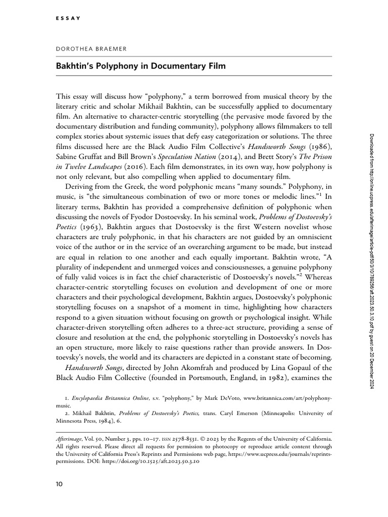 Bakhtin's Polyphony in Documentary Film | PDF