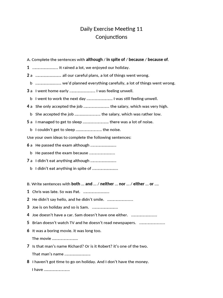 Conjunctions and Sentence Corrections Exercise | PDF
