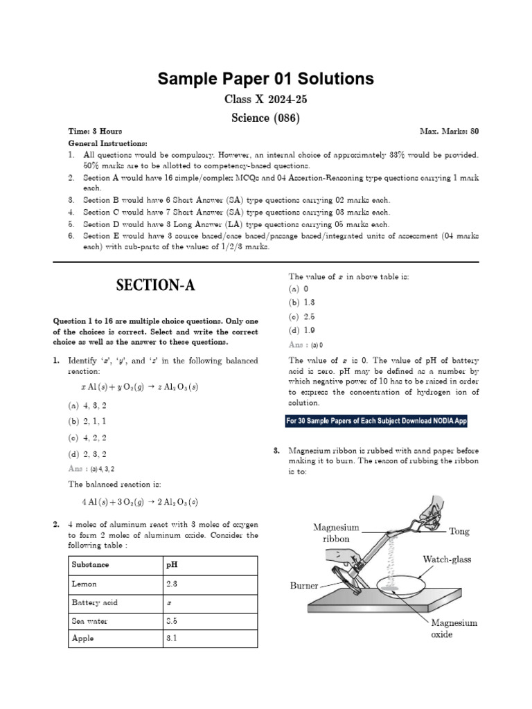 Science X 2024-2025 - Solution Nodia | PDF | Magnesium | Flowers