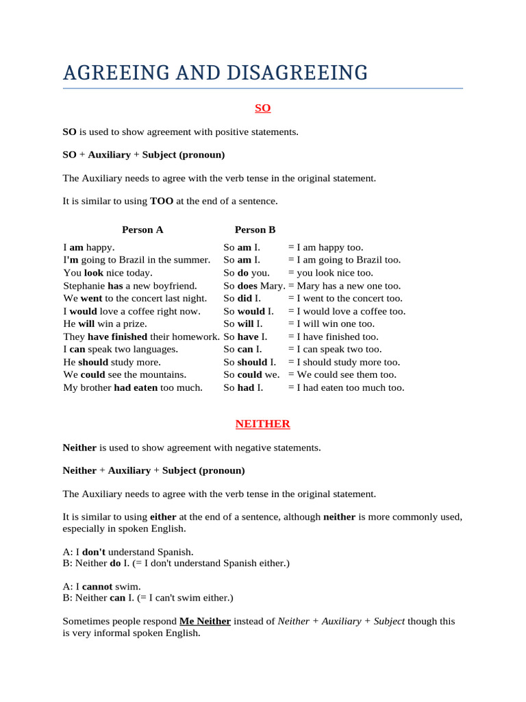 Agreement and Disagreement Expressions | PDF | Verb | Language Mechanics