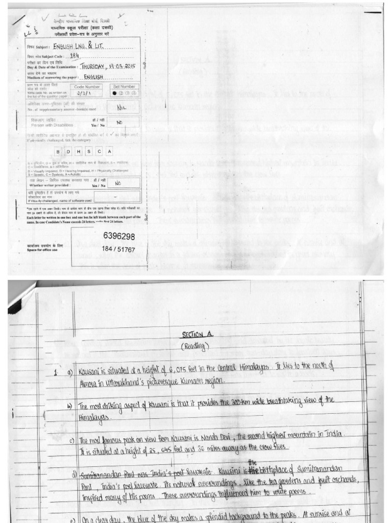 CBSE Topper Answer Sheet Class 10 Language & Literature 2015 | PDF