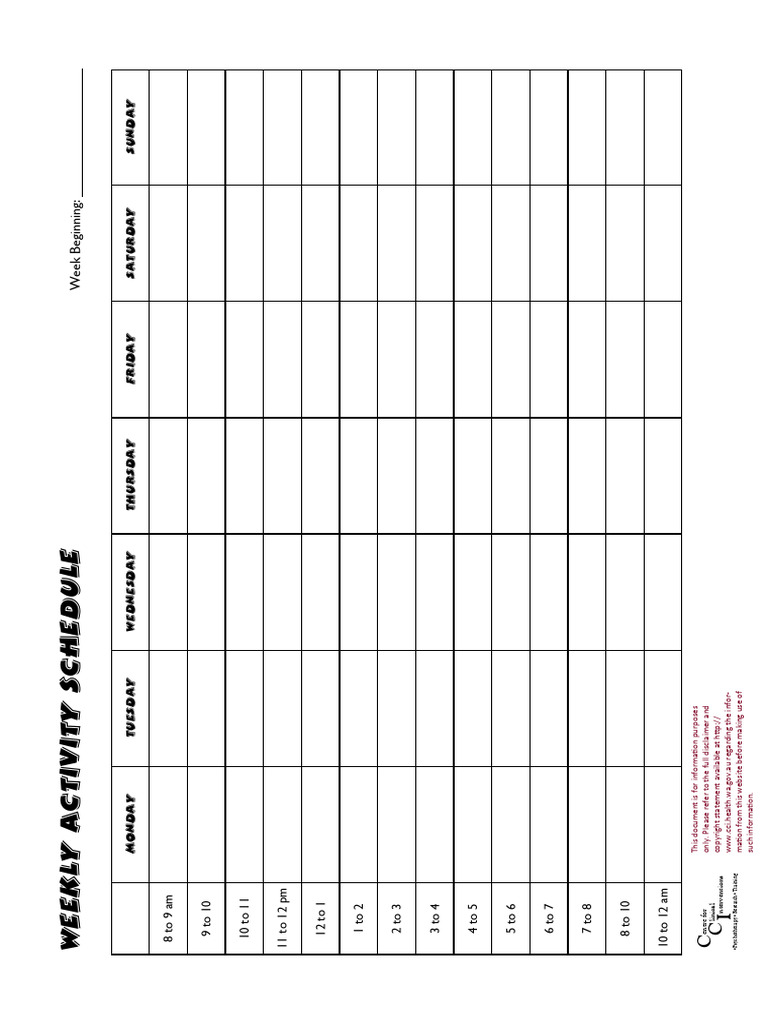 Bipolar Worksheet - 09 - Weekly Activity Schedule | PDF