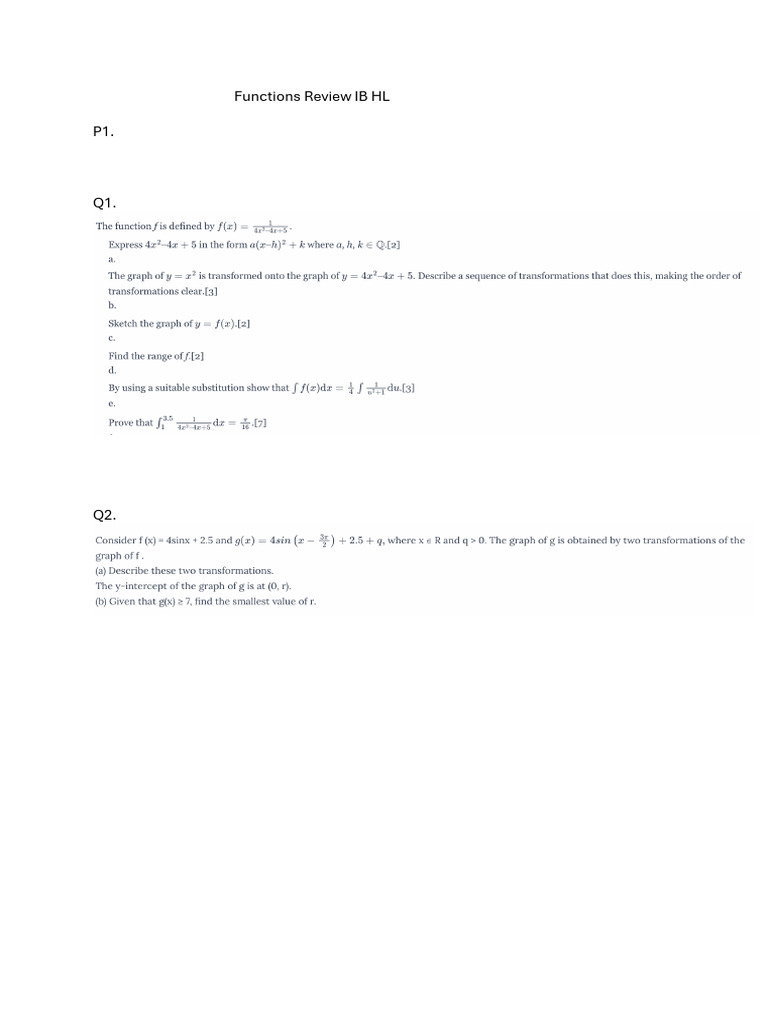 Functions Review IB HL | PDF