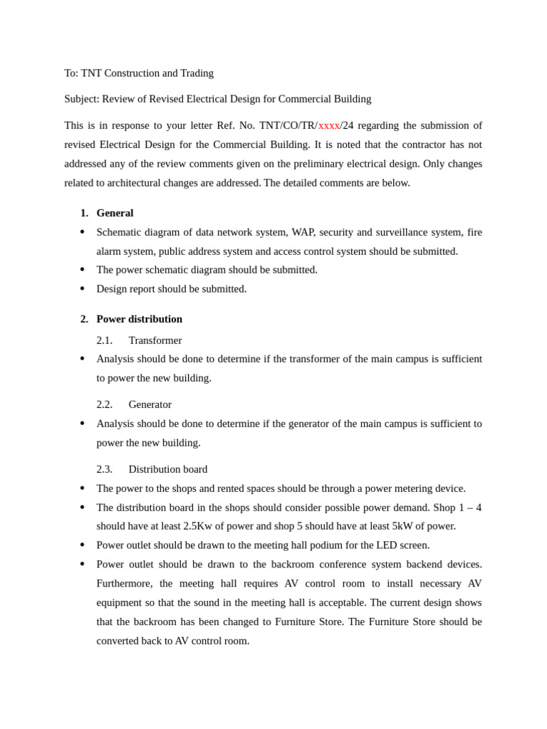 Review Comments on the Revised Electrical and Low Current System Design ...