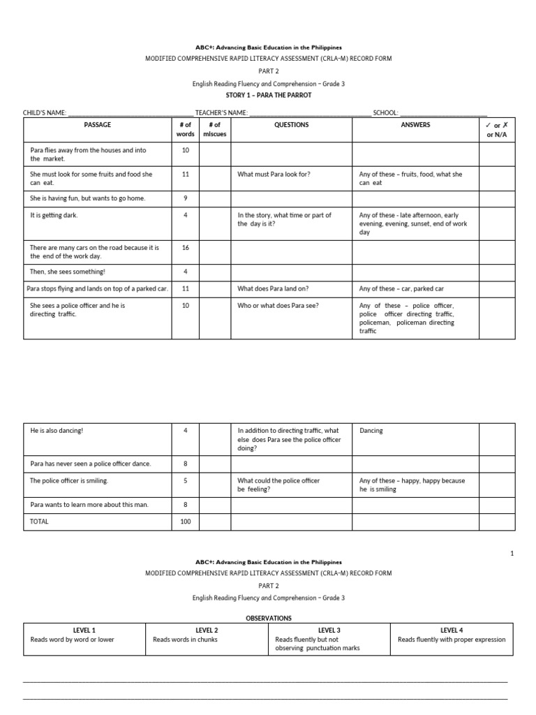 CRLA G3 EnglishLearnerRecordForm | PDF | Reading Comprehension ...