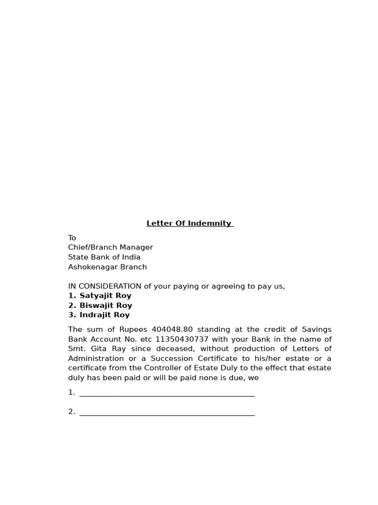 Letter of Indemnity | PDF