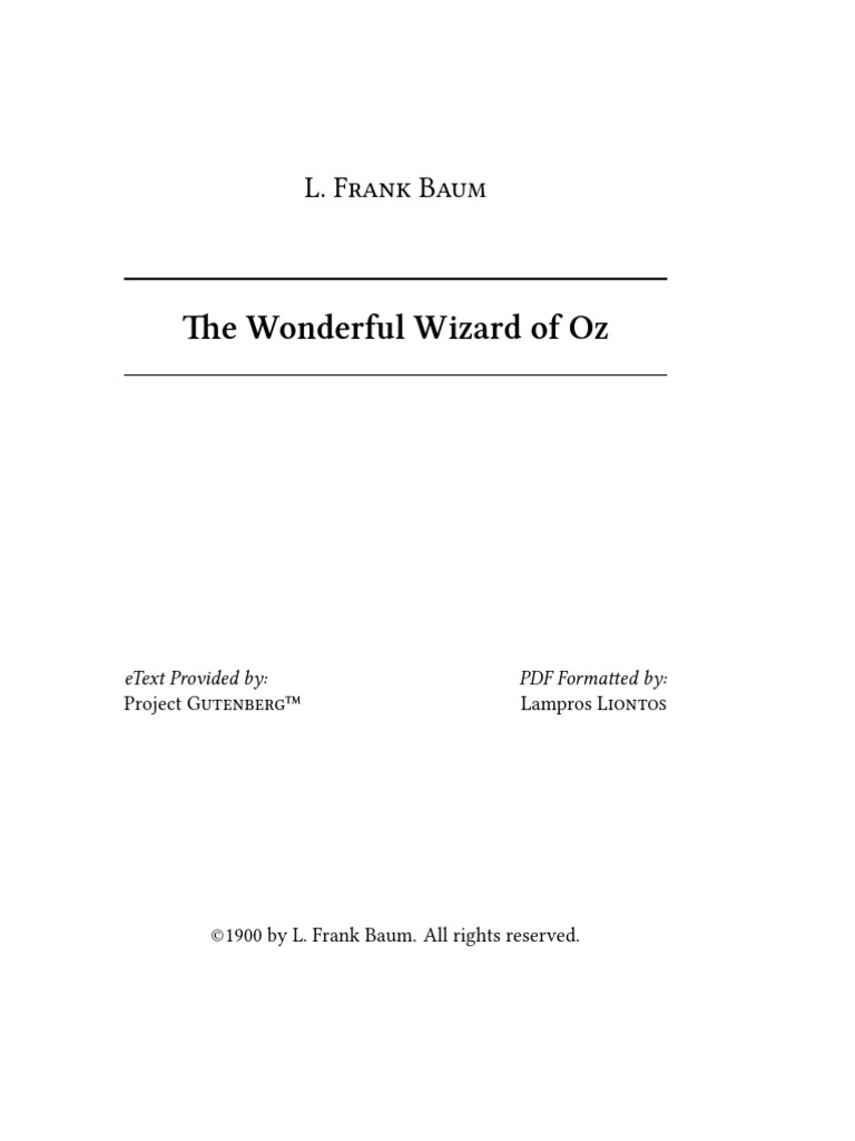Baum, L. Frank - The Wonderful Wizard of Oz (1900) | PDF | The ...