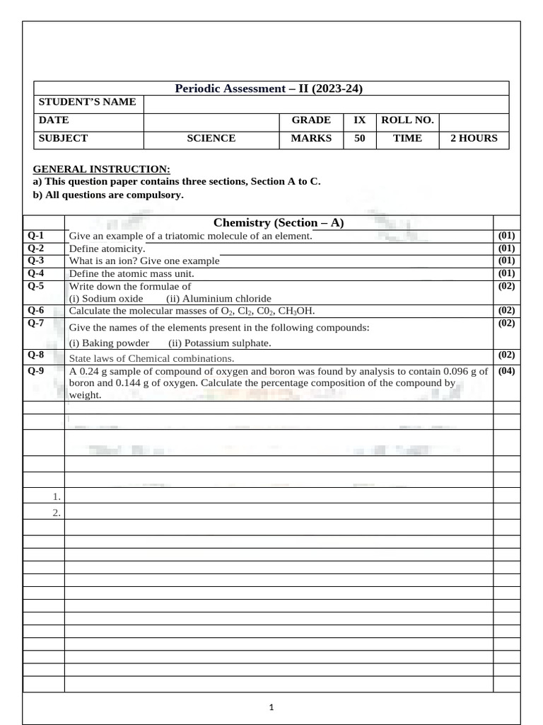 CLASS 9 PA3 Science Q Paper | PDF