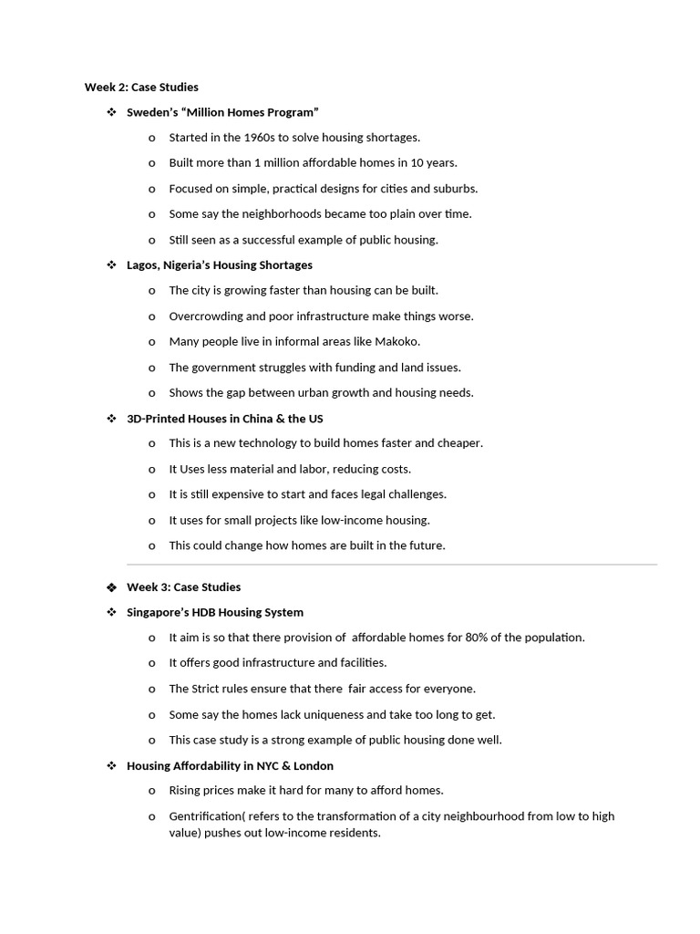 Global Housing Case Studies Overview | PDF | Slum | Public Housing
