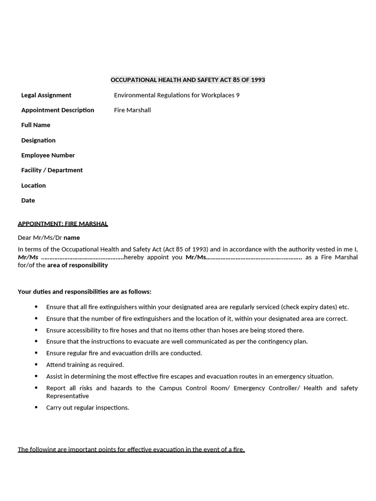 Fire Marshal Appointment Letter | PDF | Occupational Safety And Health ...