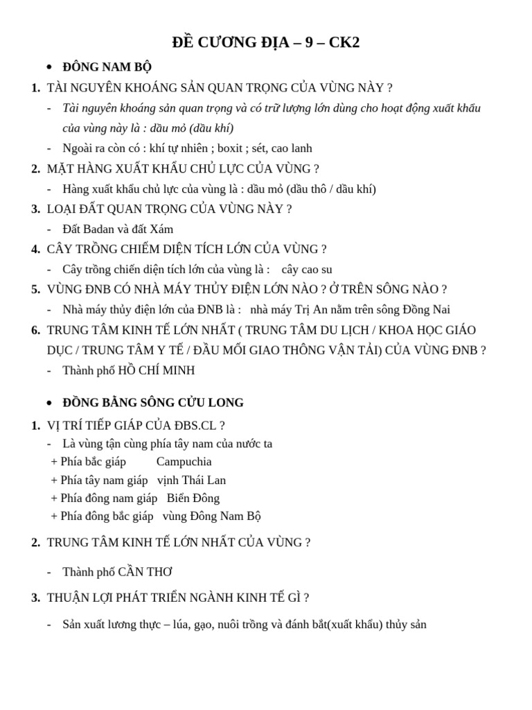 ĐC - ĐỊA - 9 - CK2 | PDF