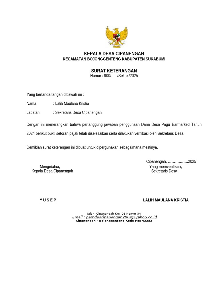 Surat Keterangan LPJ ADD Tahap I IiTahun 2023 | PDF