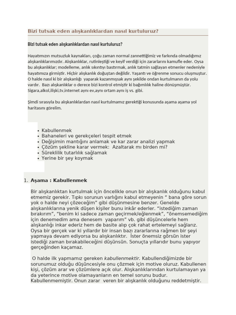 Bizi Tutsak Eden Alışkanlıklardan Nasıl Kurtuluruz | PDF